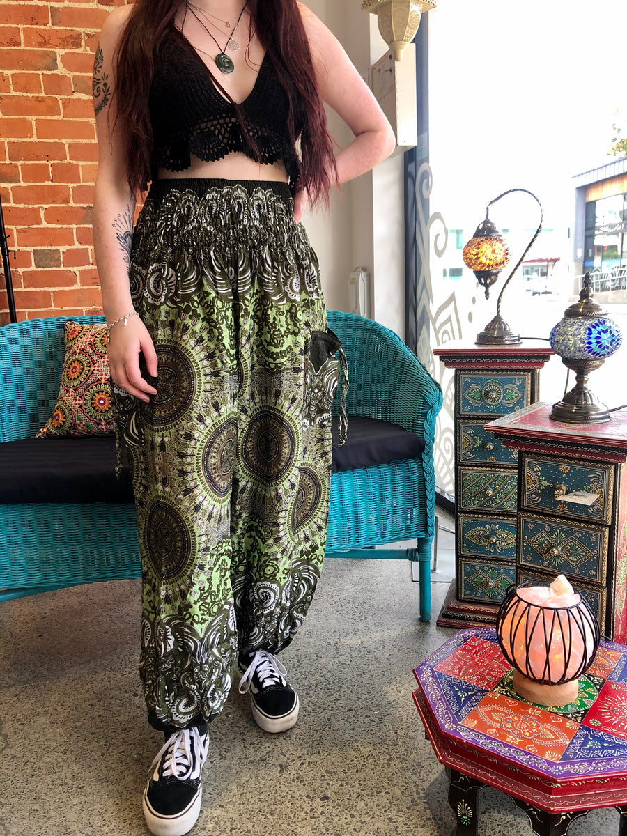 Alibaba Pants - Two Tone Green Mandala – Hipsta NZ